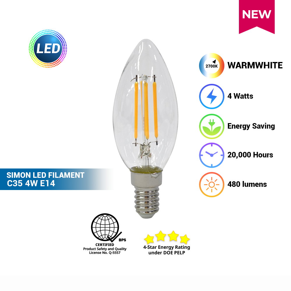SIMON LED Filament C35 Clear 4W E14 – Lightforce Corporation